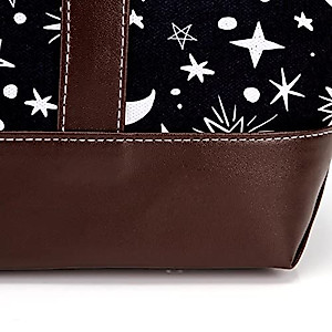 Black and White Stars Moon Tote Bags Large Leather canvas Purses and Handbags for Women Top Handle Shoulder Satchel Hobo Bags