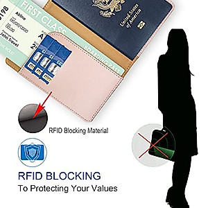 Teskyer Passport Holder and Vaccine Card Holder Combo, Fit for 4 x 3 Vaccine Card, Leather Passport Wallet Cover with Vaccine Card Slot, Rose Gold