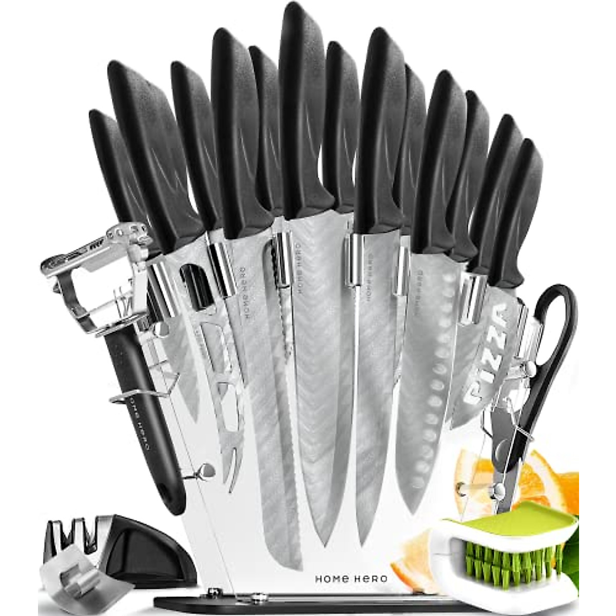 Home Hero Kitchen Knife Set, Steak Knife Set & Kitchen Utility Knives - Ultra-Sharp High Carbon Stainless Steel Knives with Ergonomic Handles (20 Pc Set, Damascus)