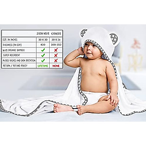 Set of 2 Bamboo Hooded Baby Towels – Luxurious, Large and Super Absorbent – 30 x 30 Inch – Soft and Suitable for Infants, Toddlers and Kids – 400 GSM White