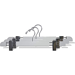 Stylish Wooden Bottoms Hanger with Low Profile and Extra Large Adjustable Clips, Hangers for Pants or Skirts with 360 Degree Chrome Swivel Hook by The Great American Hanger Company (25, White)