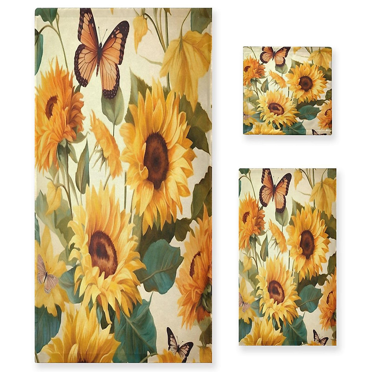 Flradish Sunflower Butterfly Towels 3 Pack Bath Towels for Bathroom Set Soft Cotton Highly Absorbent Lightweight & Quickdry Towel Set 1 Bath Towel,1 Hand Towel,1 Washclothe