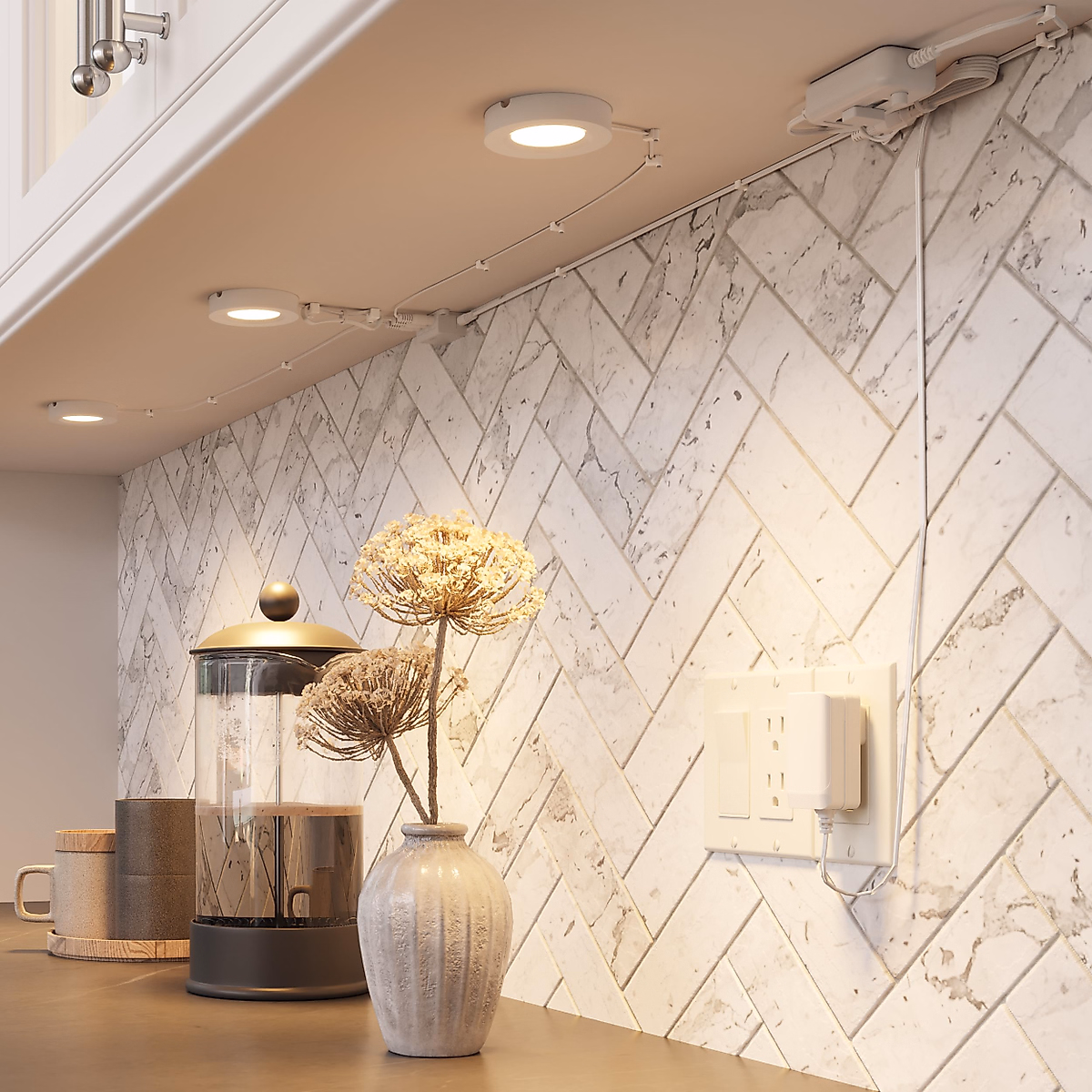 GETINLIGHT 2.75" Wide 3000K Dimmable LED Puck Lights Kit, Plug-in Installation with recessed or Surface Mounted, Bronze Finished, Set of 3, IN-0102-3-BZ