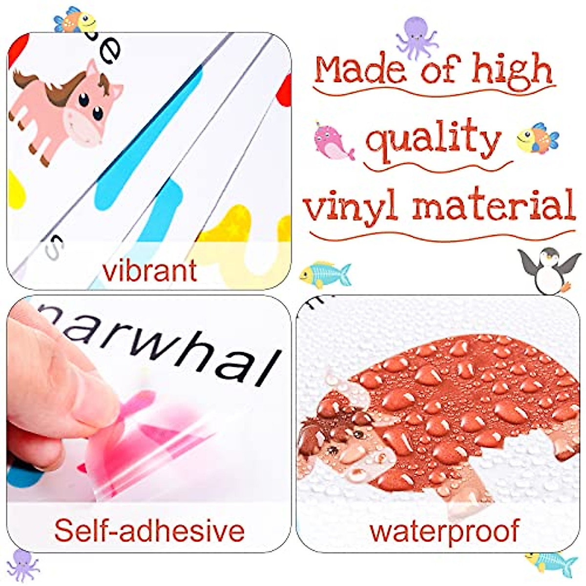 Alphabet Wall Stickers Kids Toddler Decors Animal ABC Stickers Removable Letters Number Decals Girls Boys Nursery Bedroom Living Room