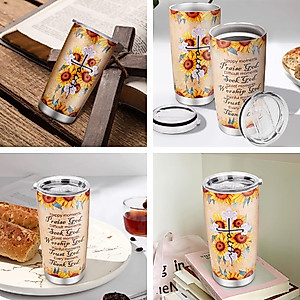 Christian Gifts for Women Men 20oz Inspirational Sunflower Tumbler, Birthday Christmas Mothers Day Gifts for Mom Wife Sister Friend Catholic Religious Spiritual Get Well Soon Gift