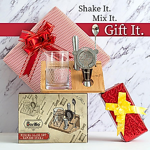 20 Oz Crystal Cocktail Mixing Glass Set with Bamboo Stand by Barillio | Seamless Mixing Pitcher for Stirred Cocktail with Thick Weighted Bottom