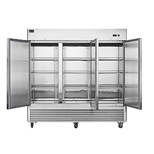 Aceland Commercial Freezer 82"W 3 Door 3 Section Stainless Steel Reach-in Solid Door Upright Fan Cooling 72 Cu.ft Freezer for Restaurant, Bar, Shop, etc