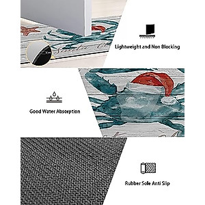 Christmas Bath Mat for Tub,Non Slip Bathroom Floor Runner Rug Quick Dry & Absorbent Diatomaceous Earth Shower Sink Bedroom Kitchen Washable Doormat,Farmhouse Xmas Ocean Crab Red Santa 18x30+18x60