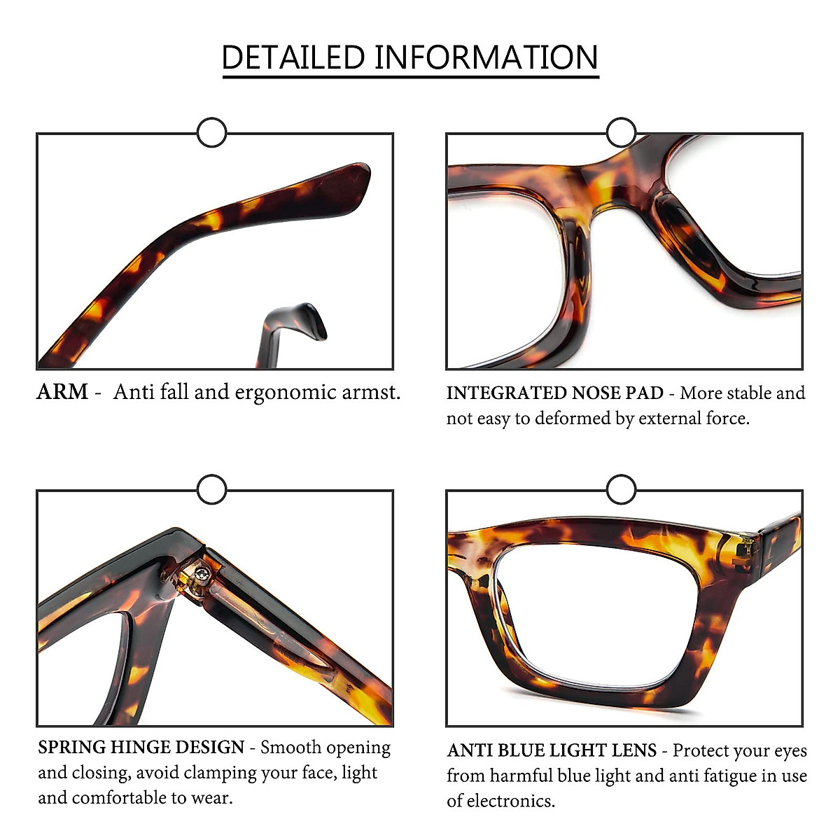 REAVEE 3 Pack Oprah Style Reading Glasses Blue Light Blocking Computer Square Readers for Women with Spring Hinge Anti Glare/Eyestrain 1.5