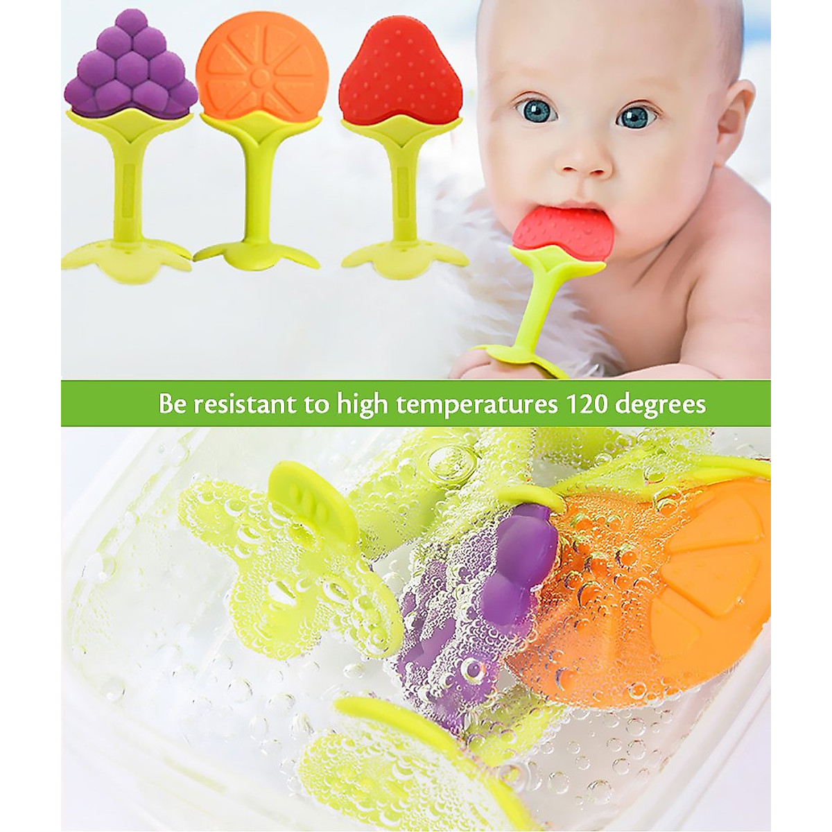 6 Pack Baby Teething Toys for Newborn Infant, BPA Free Freezer Safe Silicone Fruit Baby Teethers Soothe Babies Gums Set for Babies 0-6 Months 6-12 Months