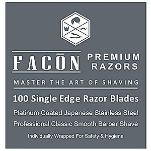 100 Facón Platinum Japanese Stainless Steel Single Edge Razor Blades for Professional Barber Straight Razor - 200+ Shaves