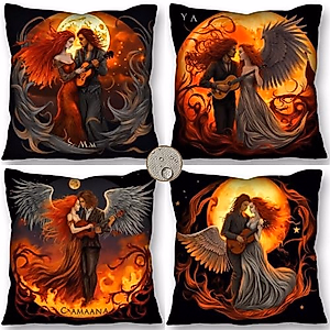 AI-Designed Guitar Moon Throw Pillow Covers 80x80cm Set of 4 - Waterproof for Outdoor Use Farmhouse - for Living Room Bed Couch - Indoor Decorative Cushion Cases for Home Room Christmas Decorations