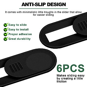 ONKENTET 6PCS Webcam Cover Slide Compatible with Tesla Model 3 Y X S 2017-2023 Accessories Car Camera Cellphone Laptop Privacy Covers Slide Frosted Interior Cabin Front Camera Thin Cover (Black)