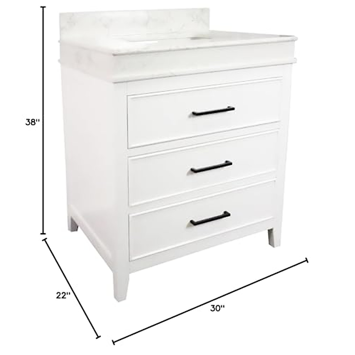 Kitchen Bath Collection Kensington 30-inch Bathroom Vanity (Engineered Marble/White): Includes White Cabinet with Engineered Marble Countertop and White Ceramic Sink