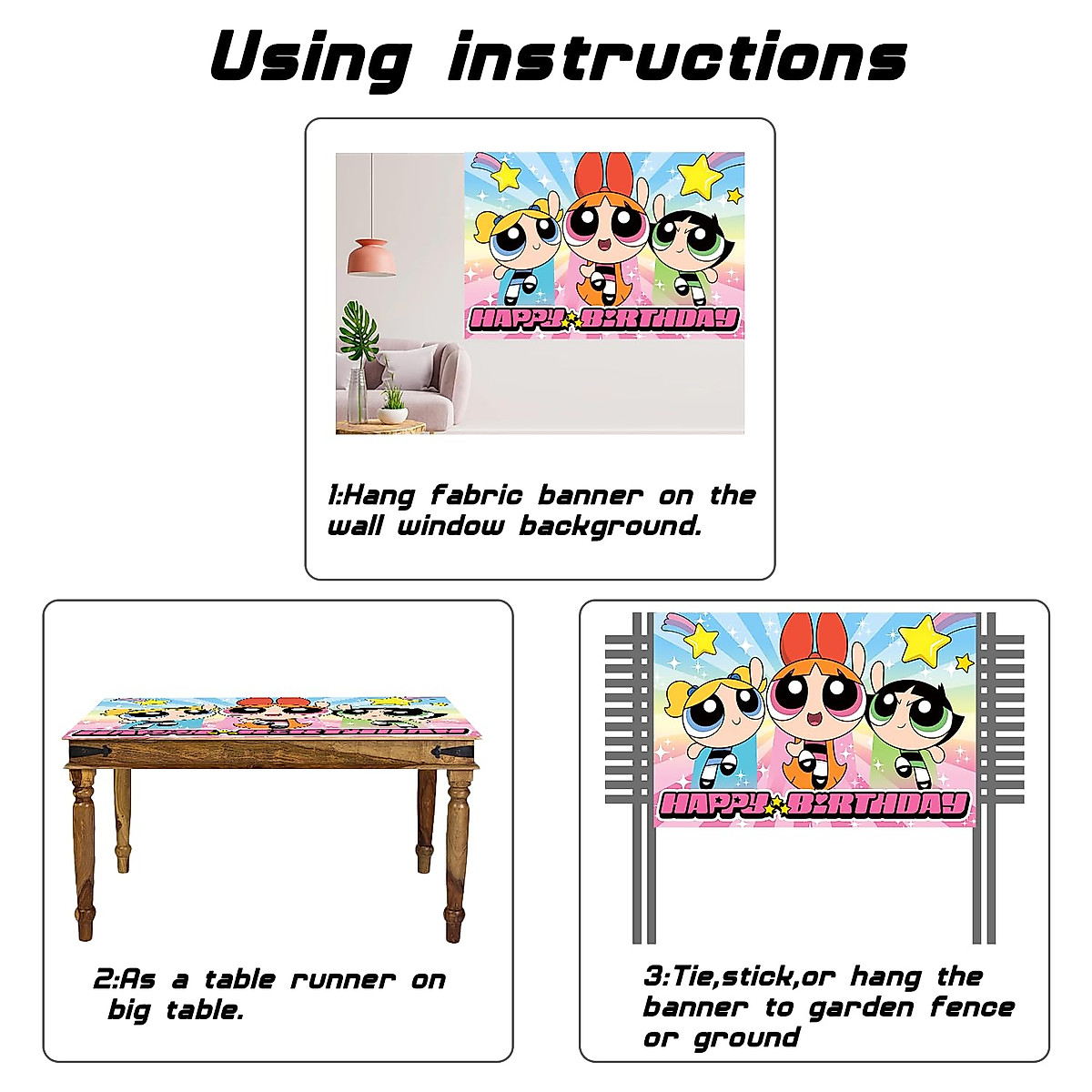 5×3FT Power Girls Birthday Decorations Happy Birthday Banner, Power Girls Birthday Party Decorations for Children power Girls Party Decorations, Power Girl Party Supplies Decorations