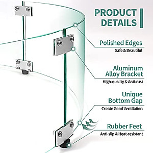 APROMISE Fire Pit Wind Guard - 33" x 7" Round Fire Pit Glass Wind Guard | Clear Tempered Glass Wind Guards for Fire Pits | Firepit Glass Wind Guard with Hard Aluminum Corner Bracket & Rubber Feet