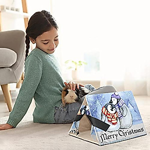 RATGDN Small Pet Hideout Merry Christmas Penguin Watercolor Hamster House Guinea Pig Playhouse for Dwarf Rabbits Hedgehogs Chinchillas