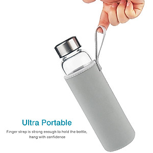 Borosilicate glass water bottle with Leak Proof Lid and Protective Neoprene Sleeve 32oz / 16oz (Leaves and Flower, 32oz)