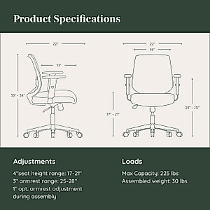 Branch Daily Chair - Computer Office Chair with Swivel, Lumbar Rest, and Adjustable Armrests - Sustainable, Stylish Mesh, & Adjustable Armrests - Comfortable Seating for Improved Posture - Black