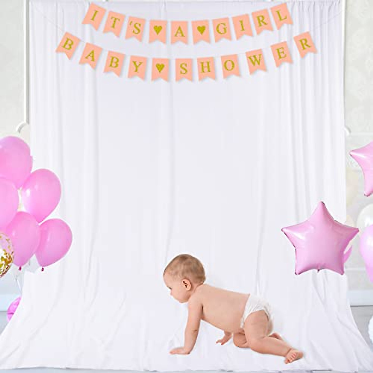 White Backdrop Curtains for Parties, 8ft*10ft Polyester Photography Backdrop Drapes Fabric Decoration for Wedding Birthday Party Baby Shower Bridal Shower Photoshoot