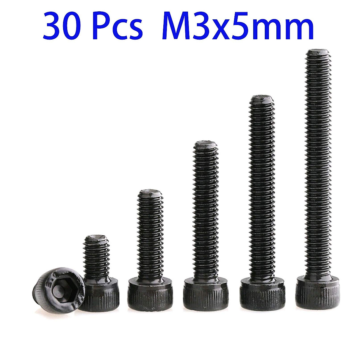 30 Pcs M3-0.5 x 5mm Hex Socket Head Cap Screws, 12.9 Grade Alloy Steel, Allen Socket Drive, Black Oxide Finish, Machine Thread，Full Thread （30 Pcs M3-0.5 x 5mm）
