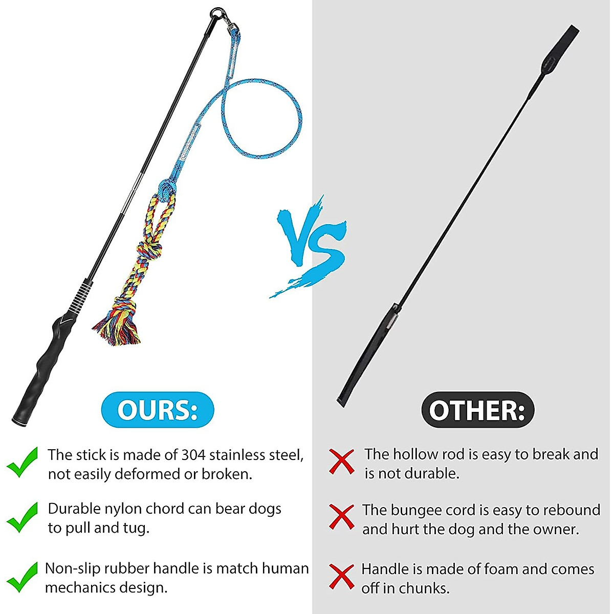 DIBBATU Flirt Pole for Dogs Interactive Dog Toys for Large Medium Small Dogs Chase and Tug of War, Dog Teaser Wand with Lure Chewing Toy for Dog Outdoor Exercise & Training