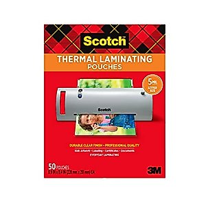 Scotch Thermal Laminating Pouches Premium Quality, 5 Mil Thick for Extra Protection, 50 Pack Letter Size Laminating Sheets, Our Most Durable Lamination Pouch, 8.9 x 11.4 inches, Clear (TP5854-50)