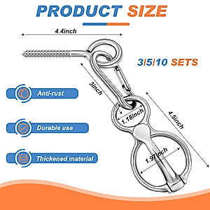 Nuenen Horse Tie Ring Stainless Steel Horse Tack and Supplies Safety Horse Accessories with Eye Bolts and Snaps Saddle Horse Training Equipment for Pulling(Silver,3 Sets)