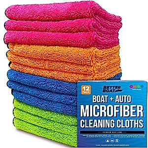 12 Pack Microfiber Cloth Kit Boat and Auto Microfiber Cleaning Cloth for Cars, Boats, House Lint Free Microfiber Cleaning Cloth Microfiber Towel Bulk Set Thick Large Cloths