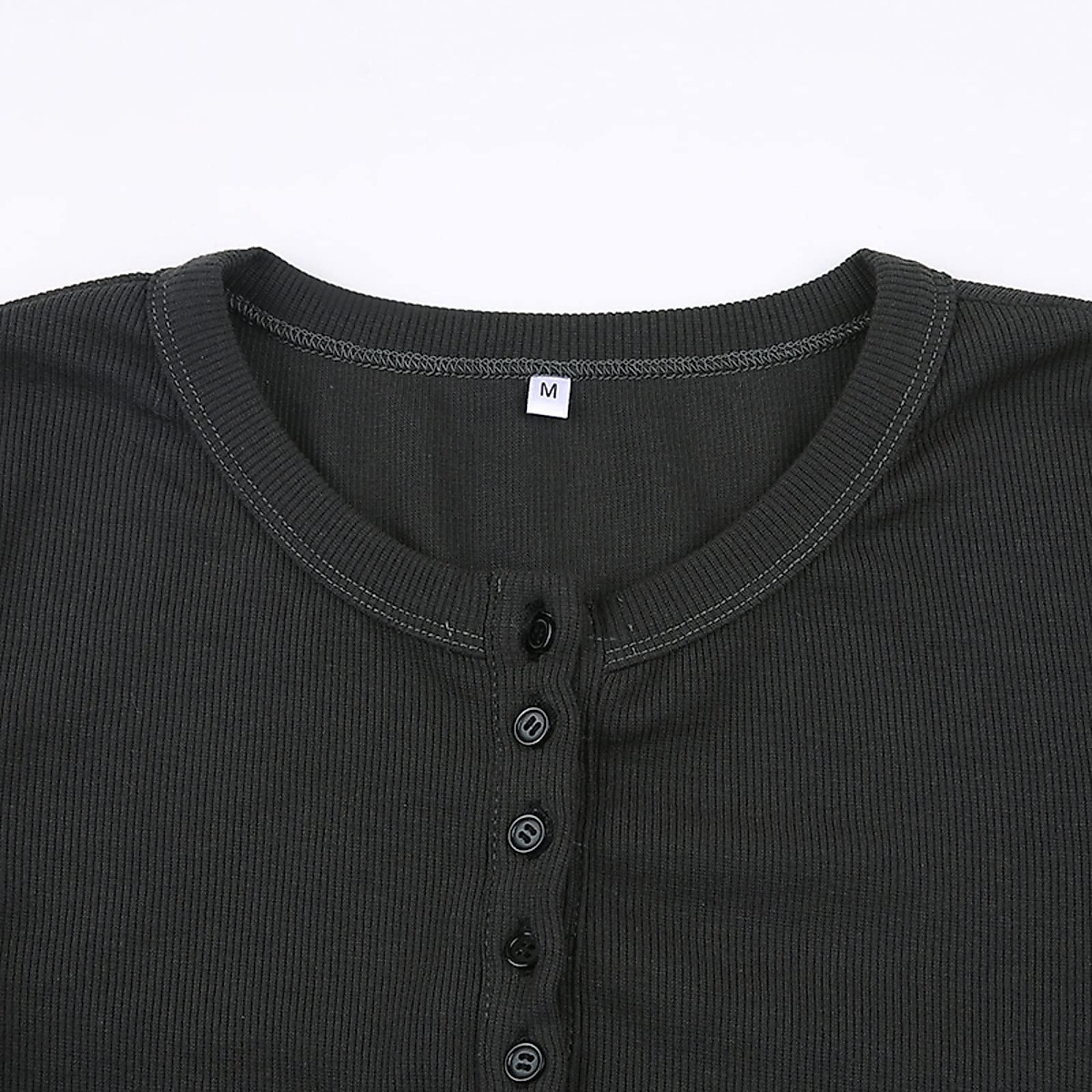 Grunge Clothes for Women Y2K Tops Long Sleeve Fairy Grunge Aesthetic Shirts Teen Girls Vintage Graphic Tees Fall (Solid Button Neck Black, L)