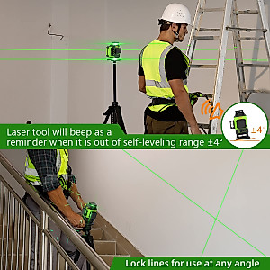 Huepar 4x360 Laser Level Self-leveling 16 Lines Green Beam 4D Cross Line Tiling Floor Tool-2 x 360 Horizontal & 2 x 360 Vertical Laser Lines with Two Li-ion Batteries and Hard Carry Case-LS04CG
