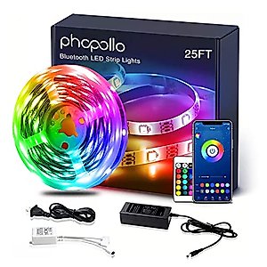 phopollo Led Strip Light, 25ft led Light Strips with Remote & App,Music Sync Mode with Mic, Smart Flexible12v Led Lights for Bedroom Ceiling, Party,Stairs.