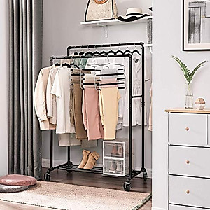 SONGMICS Double-Rail Clothes Rack Bundle with 3-Pack 5-Bar Pants Hangers, Industrial Pipe Design Garment Rack on Wheels, Space-Saving Trousers Hangers with Swing Arms, Black UHSR60B and UCRI041BK
