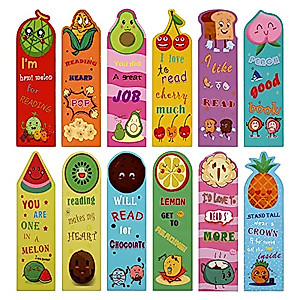 MWOOT 36 PCS Paper Bookmark, Fruit Cardboard Bookmarks Multipack, Educational Book Marker Card Set for Children Kid, Book Page Clip Book Lover Gifts School Rewards, Reading and Spelling