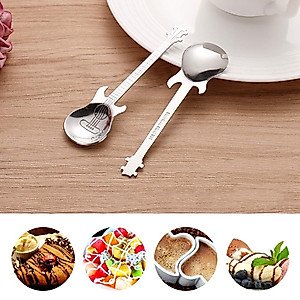 Ceqiny 5pcs Guitar Spoon Coffee Spoons Creative Cute Spoons Stainless Steel Teaspoons Ice-Cream Stirring Spoon Retro Dessert Demitasse Spoons Cutlery Kitchen Tableware for Home Party, Silver