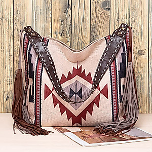 Canvas Tote Bags for Women Handbag Tote Purse with Zipper Ladies Ethnic Travel Tassel Hobo and Shoulder Handbags (PG09-Beige)