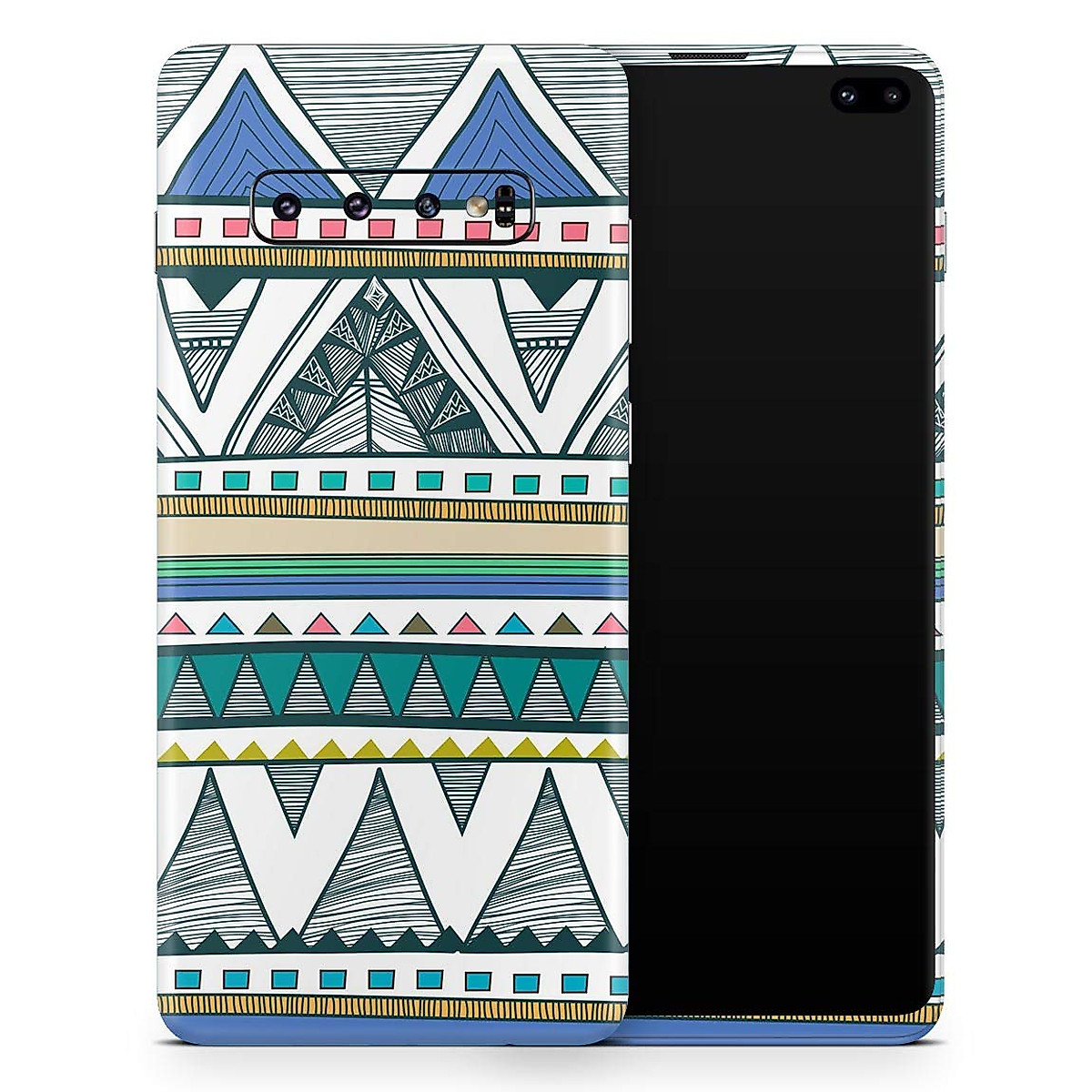 DesignSkinz Abstract Blue and Green Triangle Aztec Protective Vinyl Decal Wrap Skin Cover Compatible with The Samsung Galaxy S20 (Screen Trim & Back Glass Skin)