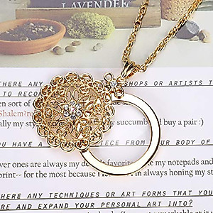 2.5X Folding Magnifier, Sliding Top Rotating Pendant Necklace Hanging Long Sweater Chain Reading Stamps Magnifying with Neckerchief