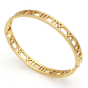 AIKESIWAI Roman numeral series hollow carved bracelet, fashionable women's bracelet, Roman numeral bracelet, three-color Roman bracelet (Gold)