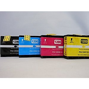 TSP Saver Replcaement PGI-1200 Black Cyan Magenta Yellow XL High Yield Ink Cartridge for Canon Maxify MB2020 MB2120 MB2320 MB2720 4 Pack (PGI1200-4PK)