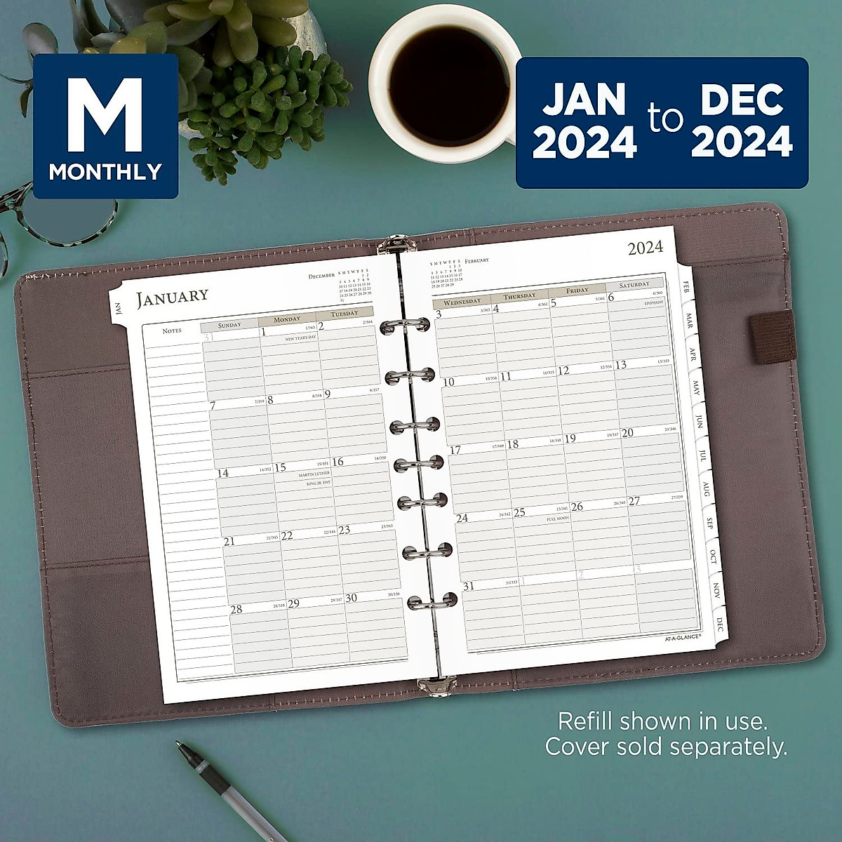 AT-A-GLANCE 2024 Weekly & Monthly Planner Refill, 5-1/2" x 8-1/2", Desk Size, Loose-Leaf (481-285Y-24)