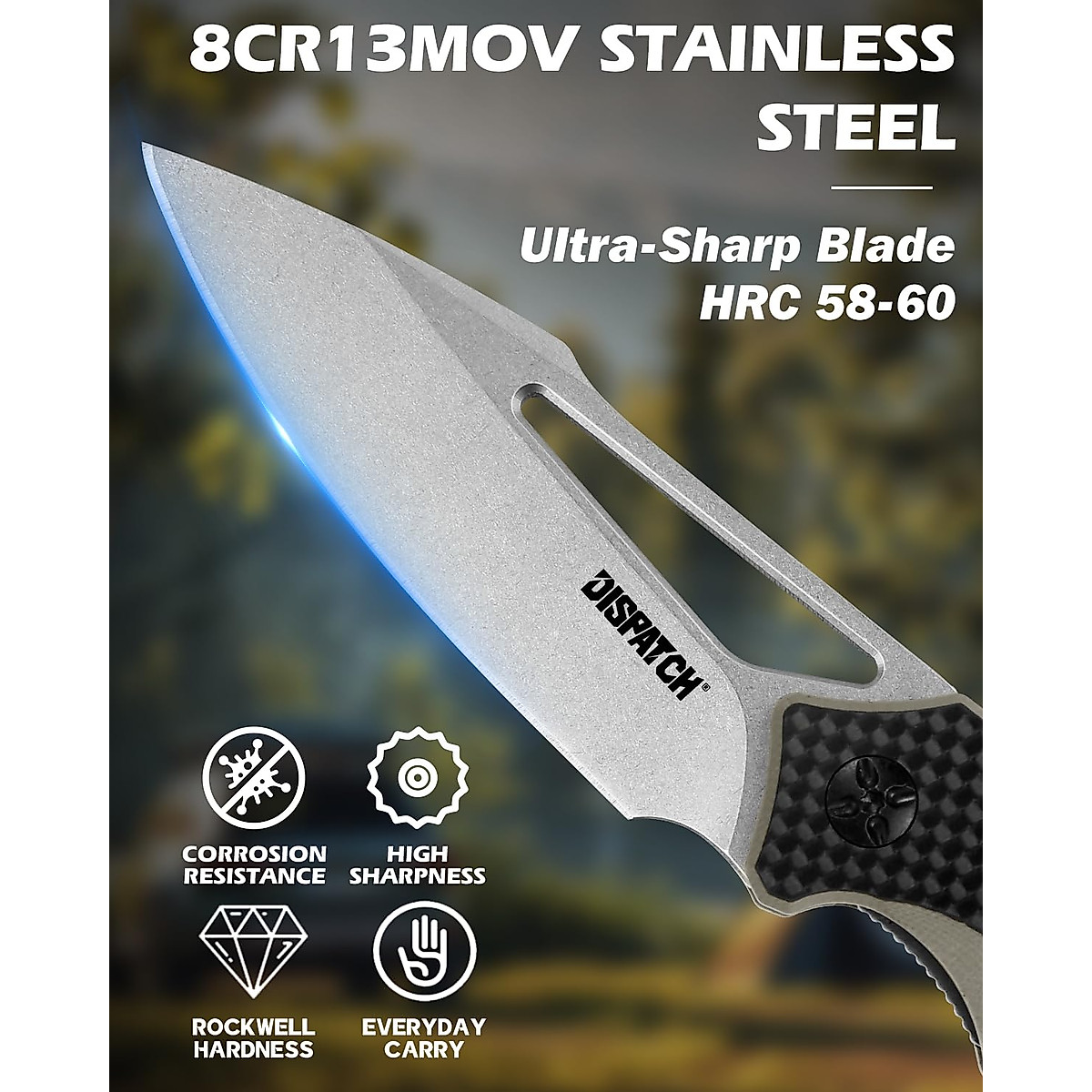 Dispatch Pocket Knife for Men Women, 3.54 Inch 8Cr13MoV Stainless Steel Blade with G10 Handle, Folding Knives with Clip for Outdoor Hunting Hiking Camping Survival EDC Tools