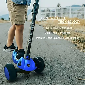 HISHINE Toddler 3 Wheel Scooter with Colorful Light Up Wheels,Adjustable Height,Learn to Steer,Kick Scooter Suit Kids Ages 3-5,Lightweight and Easy to Take