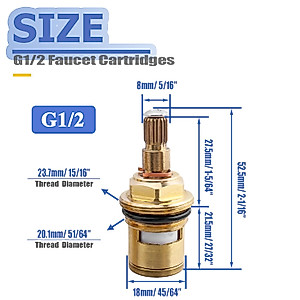 Mesee 1 Pair Faucet Cartridges Replacement, Brass Ceramic Disc Stem Cartridge Faucet Valve 1/2" Turn Tap Cartridge Valves for Bathroom Garden Kitchen Taps