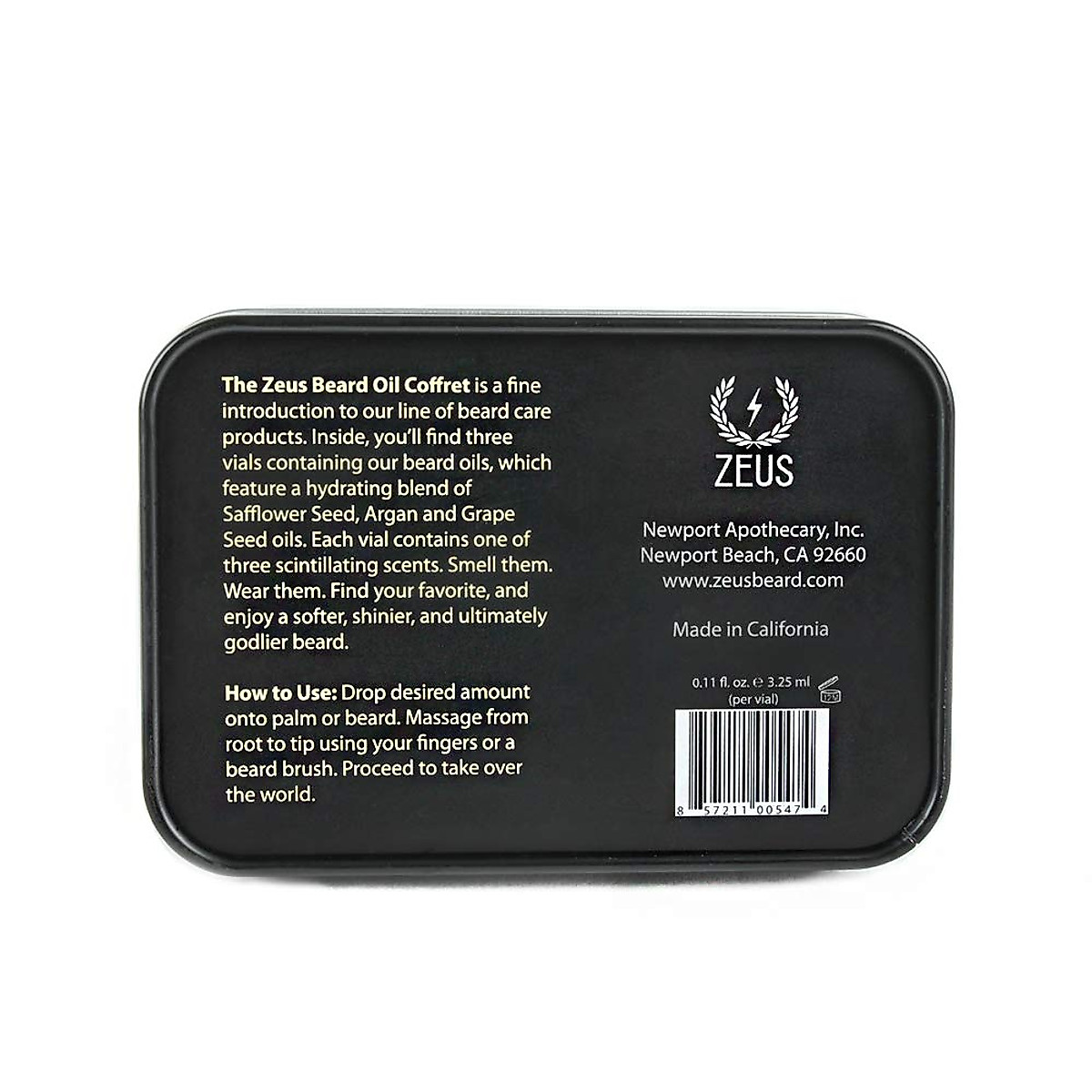 ZEUS Beard Oil Coffret Sampler Set - 3 Beard Oil Vial Sample Kit (Sandalwood, Verbena Lime & Vanilla Rum) MADE IN USA