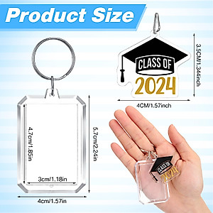 Landical 30 Set Graduation Photo Keychains Class of 2024 Acrylic Photo Frame Keyrings Rectangle 2024 Clear Blanks Picture Keychains DIY Grad Cap Key Chain for Graduation Party Gifts, 2.2 x 1.6 In