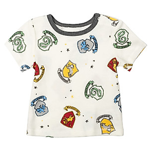 Harry Potter Hogwarts Newborn Baby Boys French Terry Short Overalls T-Shirt and Hat 3 Piece Outfit Set 3-6 Months