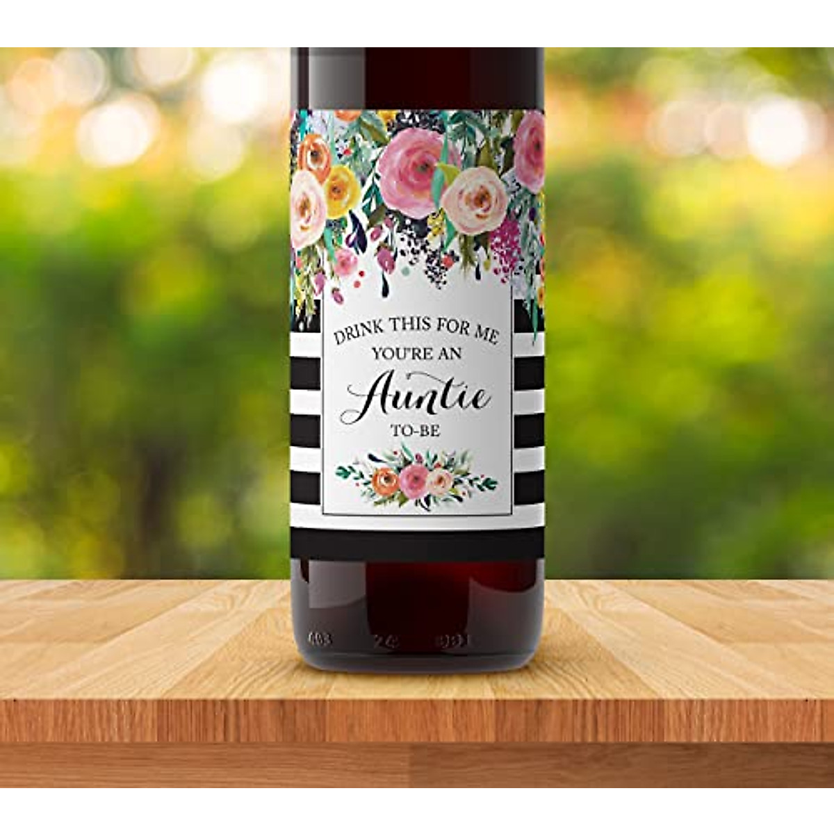 Drink This For Me - You're An Auntie-To-Be Wine Labels ● SET of 5 ● GENDER NEUTRAL Pregnancy Announcement Wine Labels, Pregnancy Reveal, Alternative to Baby Announcement Card WATERPROOF Black A104-5A1