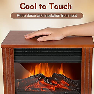 Small Electric Fireplace Heater, LifePlus Mini Wooden Space Tabletop Fireplace with 3D Realistic Flame Effect, Cool and Safe to Touch, Perfect for Study Bedroom Office, Overheating Protection, 1500W