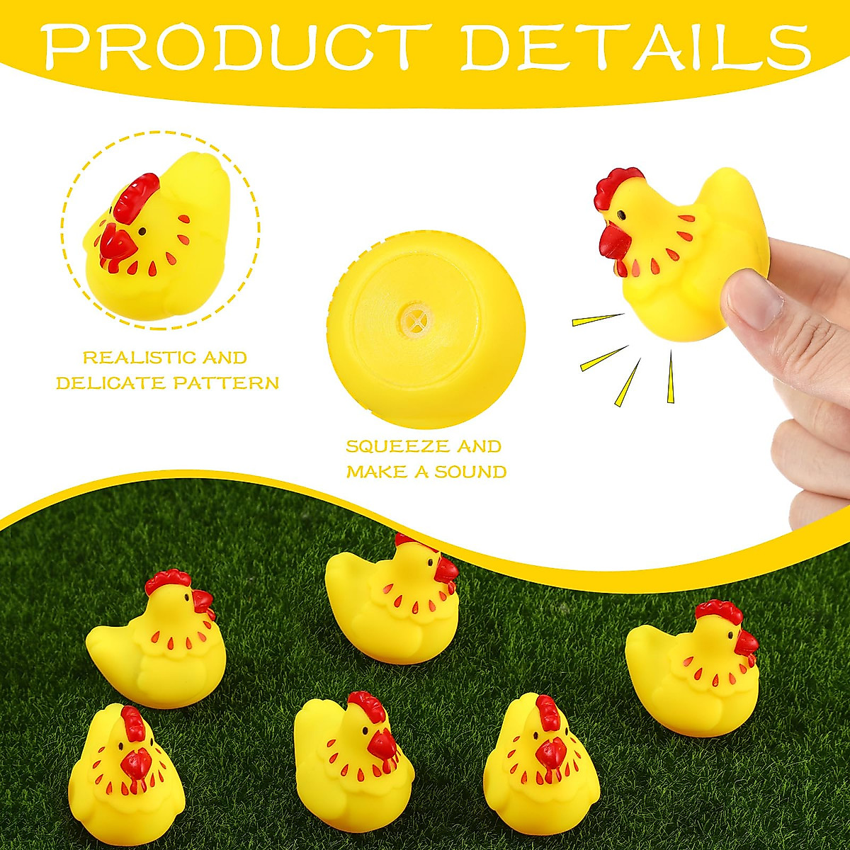 Libima 50 Pcs Rubber Chickens Bath Toy Bulk Mini Chicks Squeezable and Squeak Toys Yellow Floating Rubber Toy Swimming Pool Bathtub Toys for Boy Girl Shower Birthday Party Favors Gifts